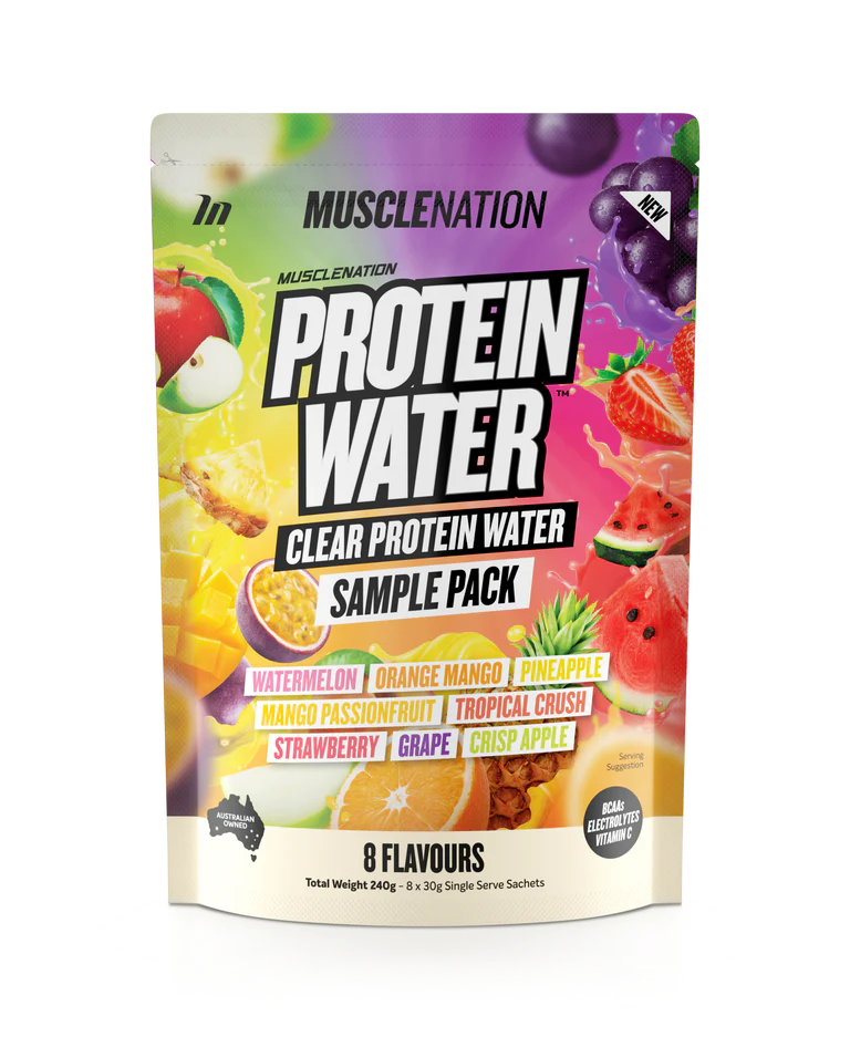 MUSCLE NATION PROTEIN WATER SAMPLE PACK - NEW 8 Serves– My Supplements ...
